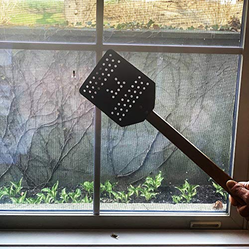 Outset Acacia Wood and Leather Heavy Duty, Extra Large Fly Swatter, Brown