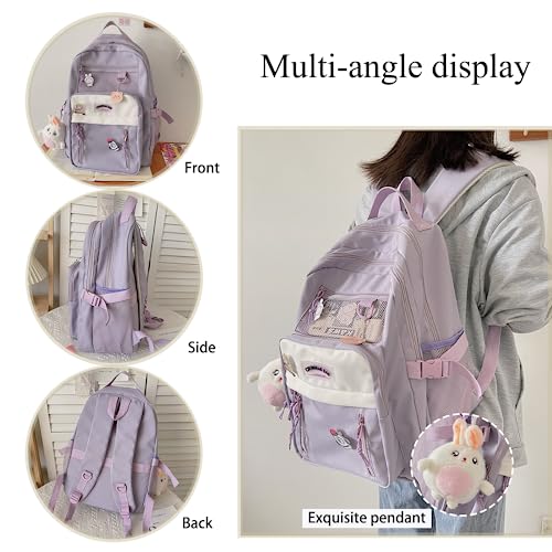 YJMKOI Kawaii Backpack for Girls with Pins Primary School Backpack Sweet and Cute Girl School Bag Kids BookBag, Black