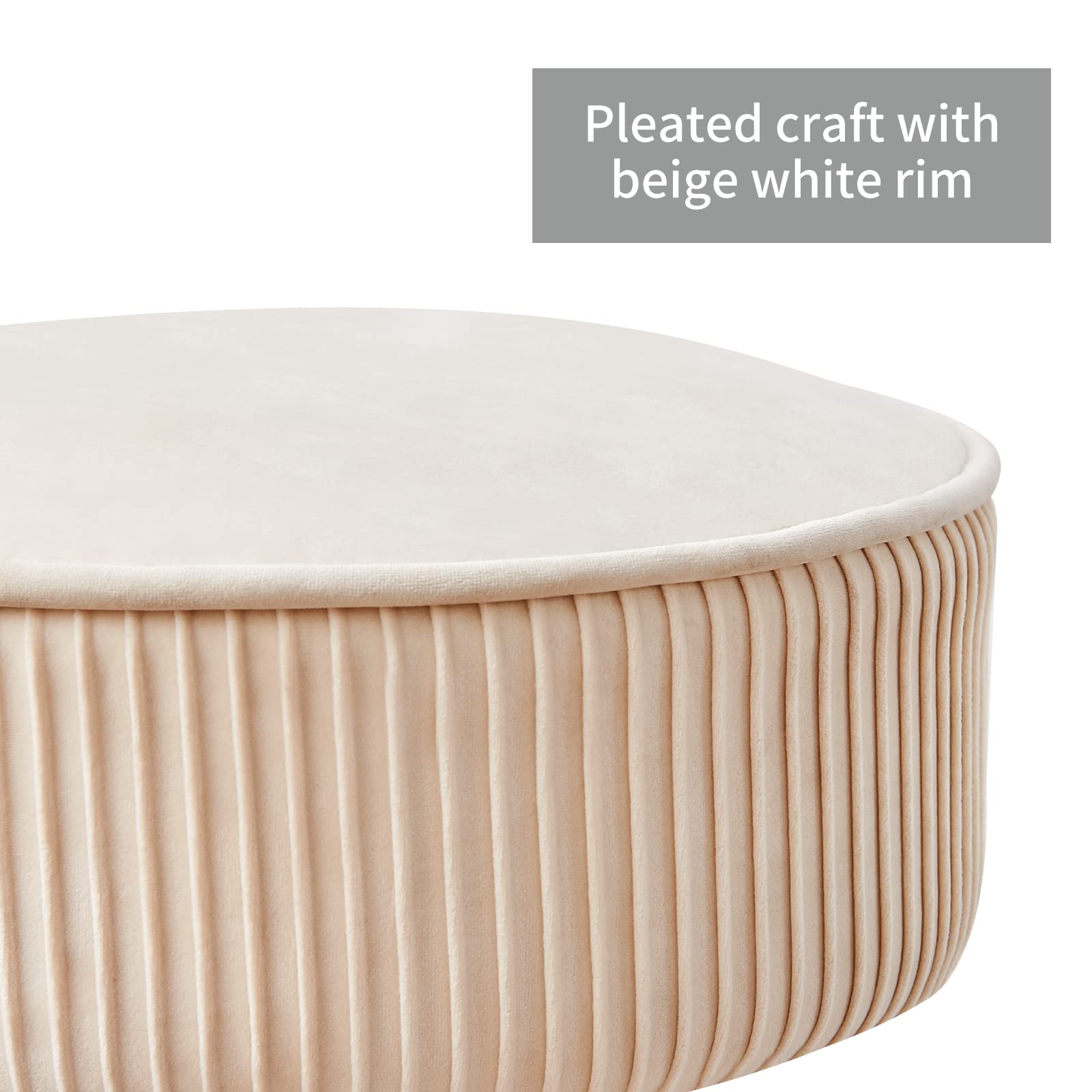 hf-Choous Multifunctional Vanity Stool, Velvet Round Ottoman Dressing Stool, Upholstered Seated Footrest Stool with Gold Metal Legs, Modern Side Table Footstool for Living Room,Bedroom(White)