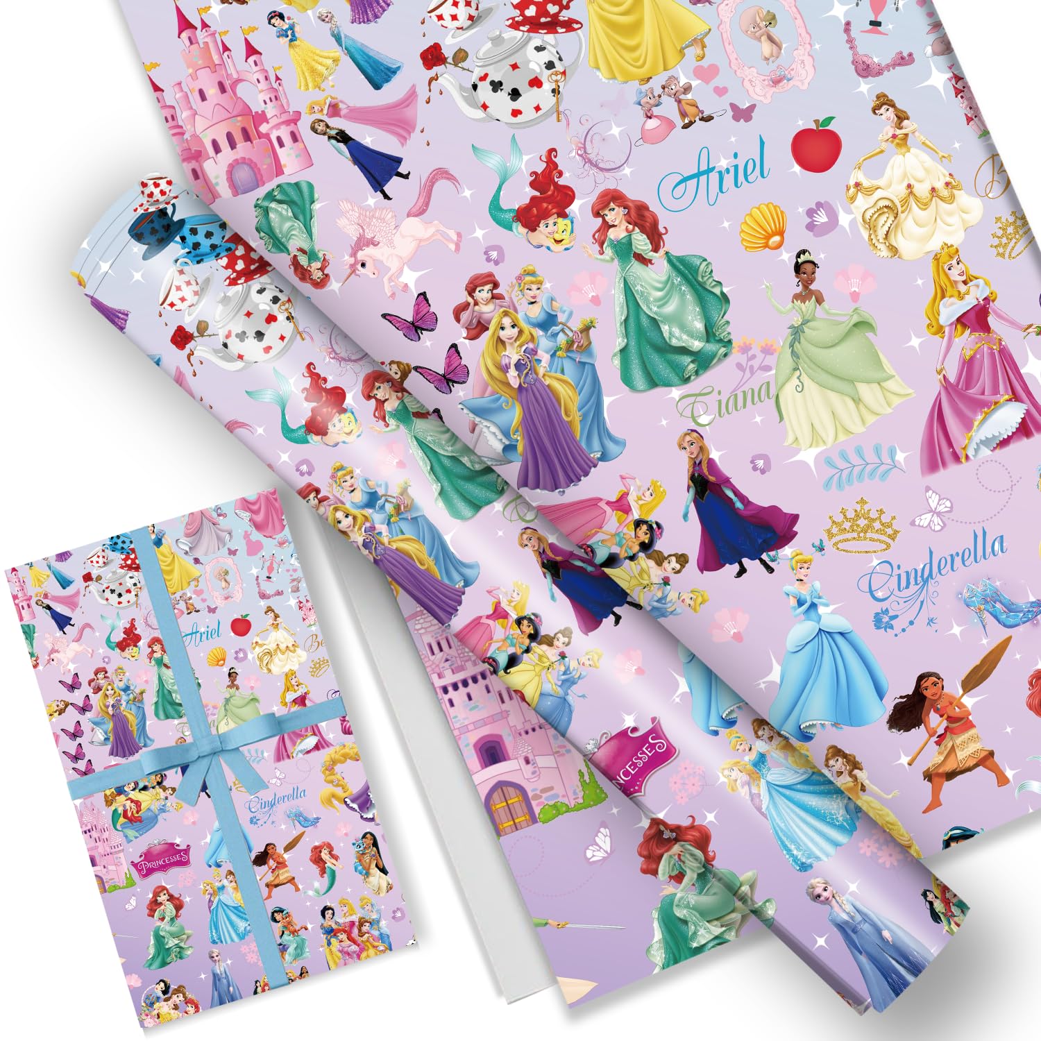 SNHDYMTK 5 Sheets Princesses Gift Wrapping Paper 20"" x 30"" Kraft Paper Foldable Gift Wrap Present Wrapping Paper Birthday Design for Party, Holiday (Gradient Castle), SBQYWGB418964453