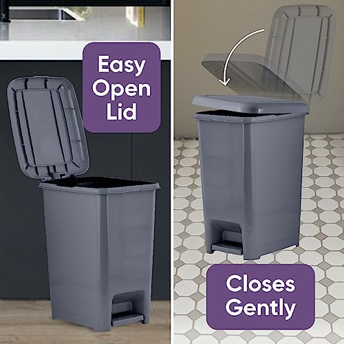 Superio Slim Trash Can with Foot Pedal β 10.5 Gallon Step-On Trash Can with Lid, Large Plastic Garbage Can, Trashcan for Bathroom, Kitchen, Office,Bedroom, Dorm Room, Patio, β Onyx Grey