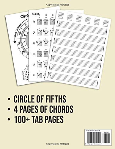 Guitar Tab Notebook: 100+ Blank Guitar Tablature with Major & Minor Chord Fingering Charts