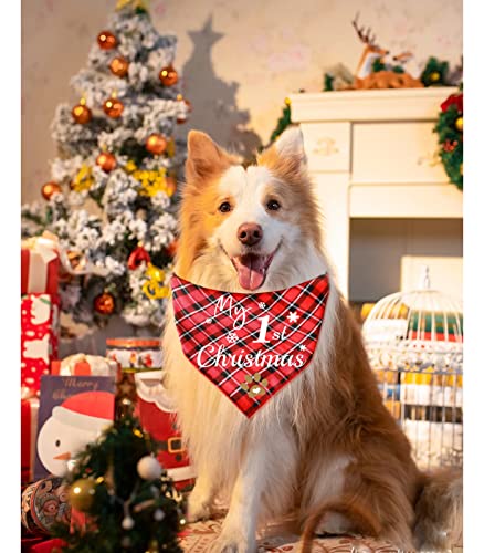 Waghaw My First Christmas Bandana, Dog Christmas Bandana 2 Pack Plaid Pets Bandana for Small Medium Large and Extra Large Dogs(3005-S)