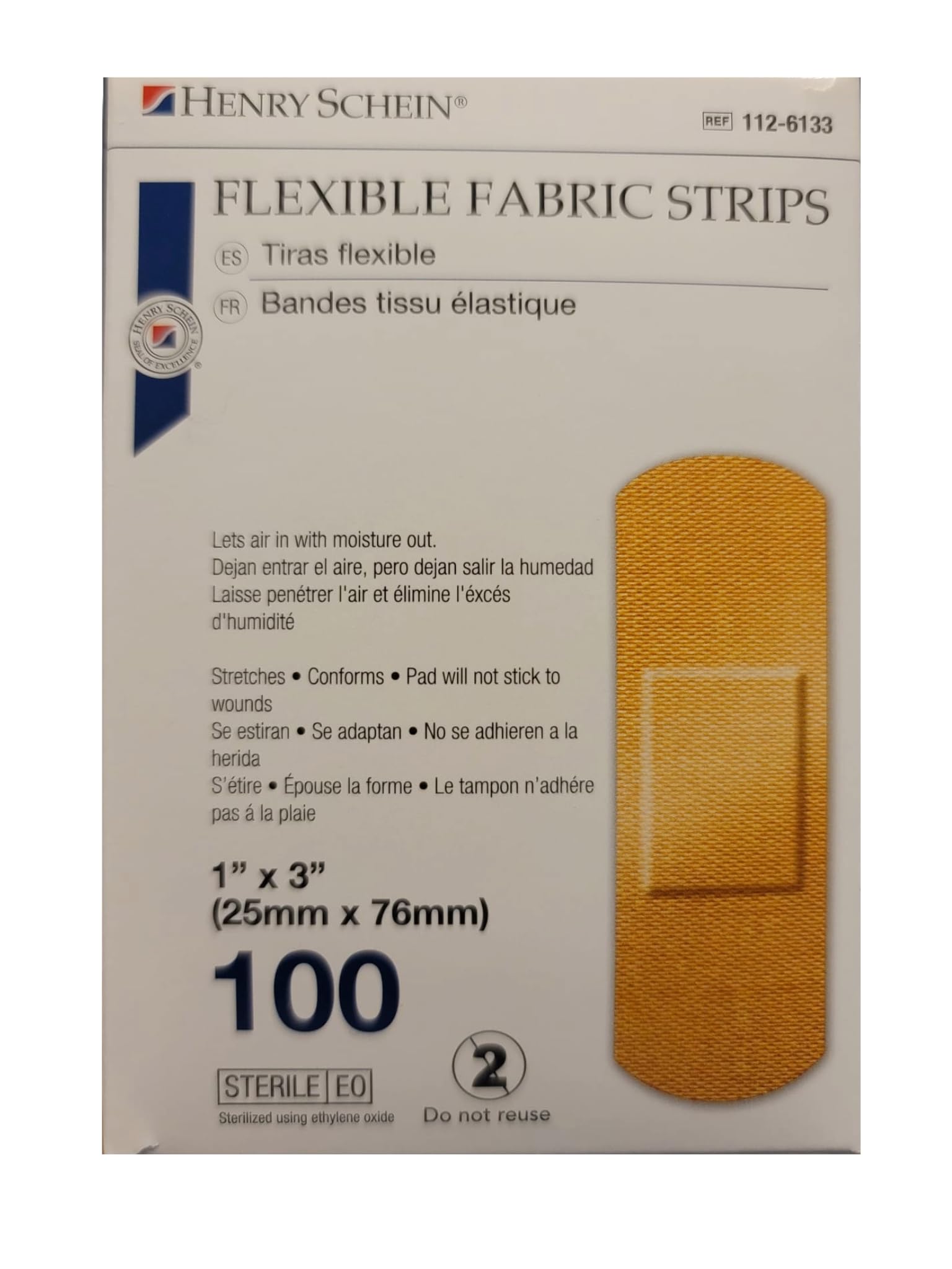 Henry Schein Fabric Strips Bandage 1X3" Flexible Flesh Colored Adhesive Bandages (Box of 100) Latex Free