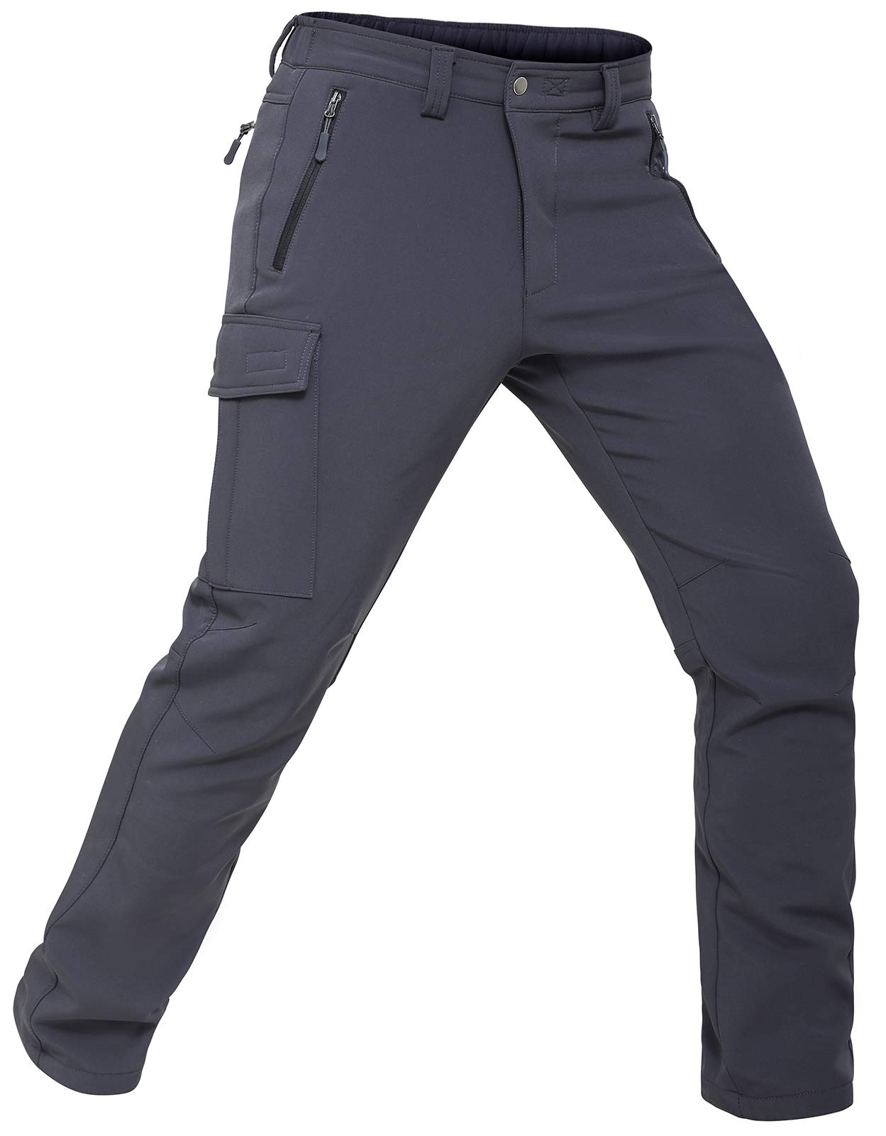 Hiauspor Snow Pants Mens Fleece Lined Winter Hiking Waterproof Ski Insulated Snowboard Outdoor Softshell Pants (Standard, Grey, Medium)