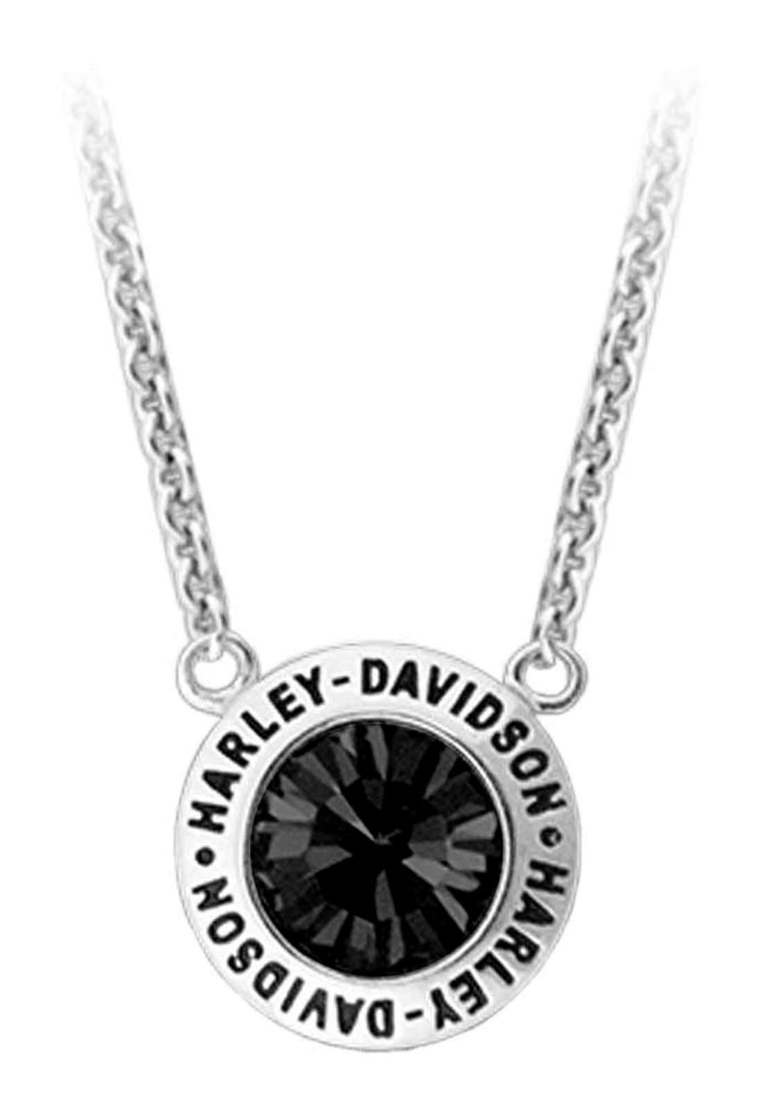 Harley-Davidson Women's Black Crystal Stone Script Chain Necklace HDN0403