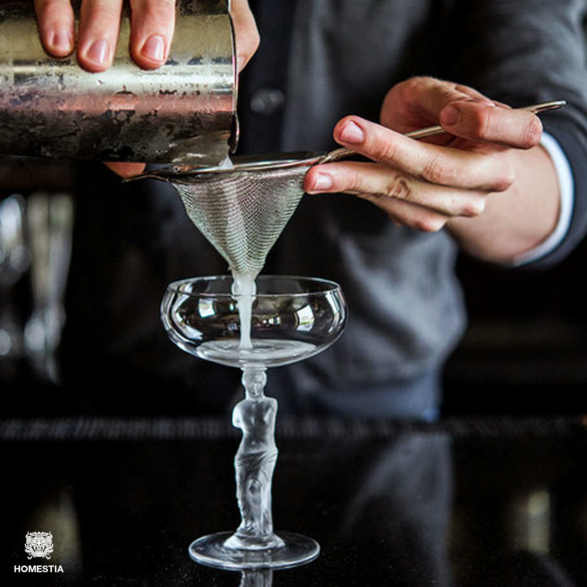 Homestia Cocktail Strainer Set 4-PIECE Stainless Steel Bar Tool Bar Accessories for Drinks includes Hawthorne Strainer, Julep Strainer, Fine Mesh Sieve with Bar Spoon(Black)