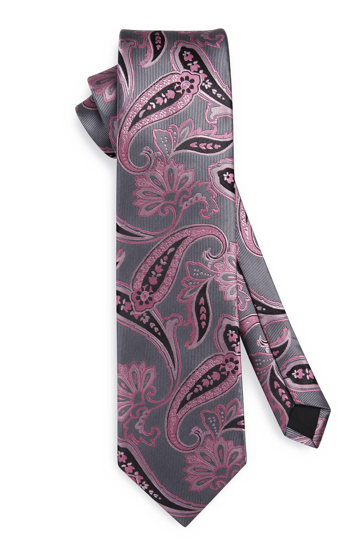HISDERN Paisley Tie for Men Classic Extra Long Pink Ties and Pocket Square Formal Necktie with Handkerchief for Big and Tall Men Wedding