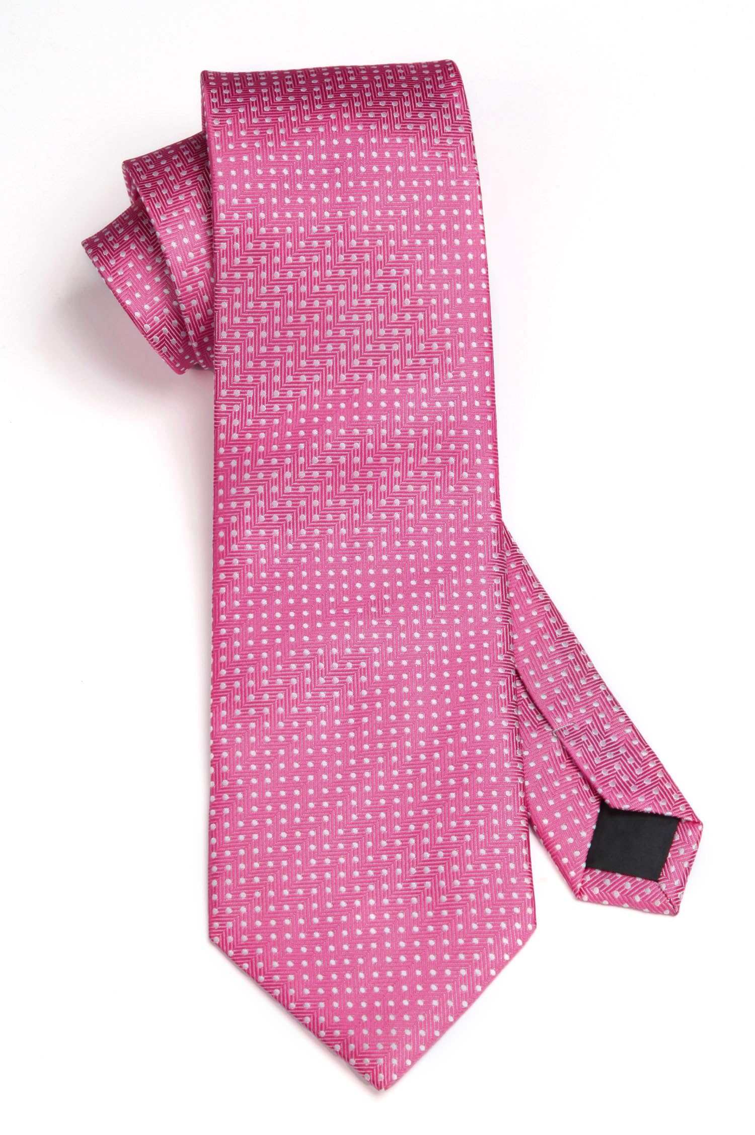 HISDERN Pink Polka Dot Mens Tie and Pocket Square Set Woven Cool Silk Necktie Handkerchief for Men Business Work