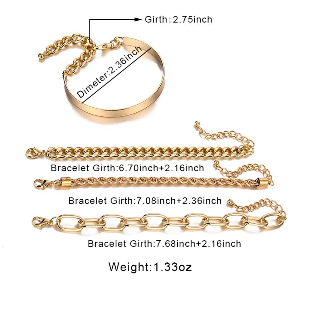 IFKM Gold Bracelets for Women, 14K Gold Plated Dainty Layered Chain Bracelets Adjustable Cute Bangle Link Bracelet Set (4 PCS Gold Plated)