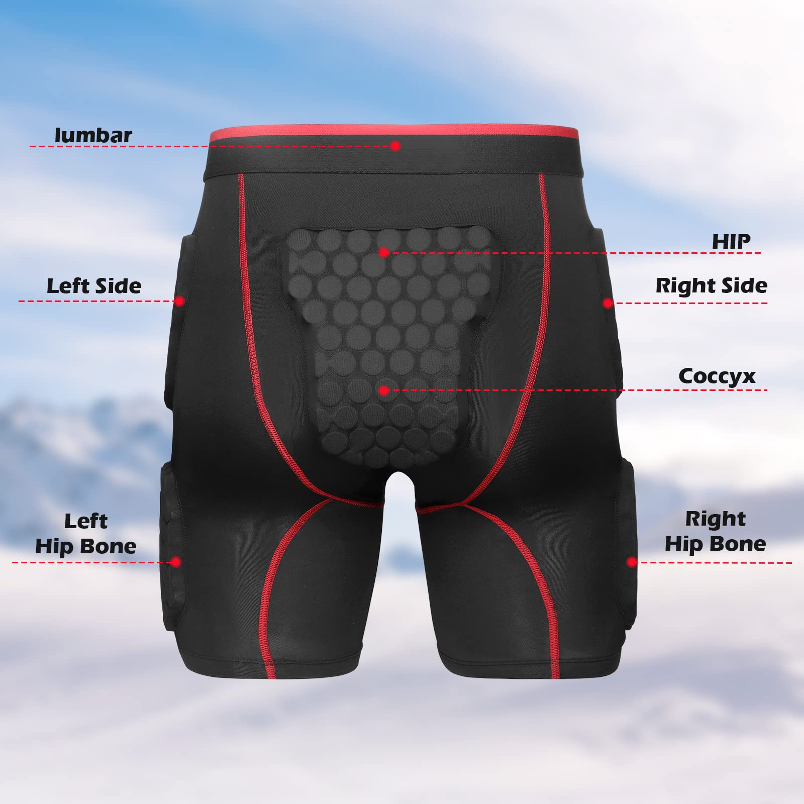 Hozzen Protective Padded Shorts - Hip Protector EVA Padded, High Elastic Fabric for Riding, Skateboarding, Skiing, Ice Hockey
