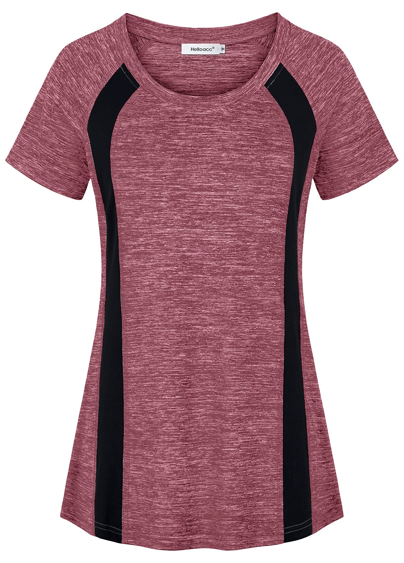 Helloacc Womens Scoop Neck Short Sleeve Yoga Top Loose Fit Sport Workout T Shirt Wine Red