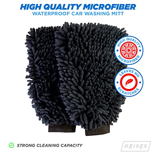 Reises Car Wash Mitt 2 Pack – Car Wash Sponge - Microfiber Wash Mitts for Car Washing - Scratch Free, Highly Absorbent Wash Mitt - Extra Large (Black)