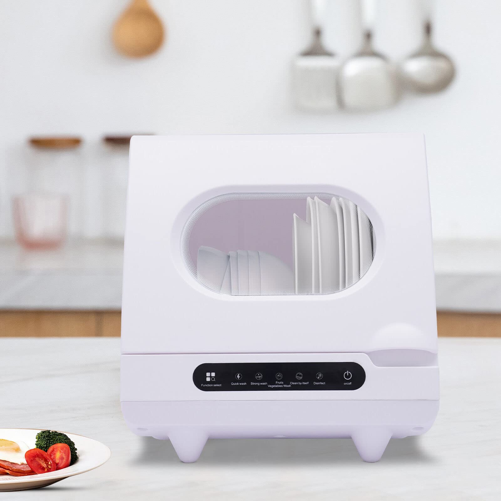 HinLIaDa Portable Dishwasher Countertop, Mini Dishwasher with 5 Programs Standard 360° Dual Spray 162℉ High-Temp& Air-Dry Function for Apartments Dorms Boats Campers RVS, White