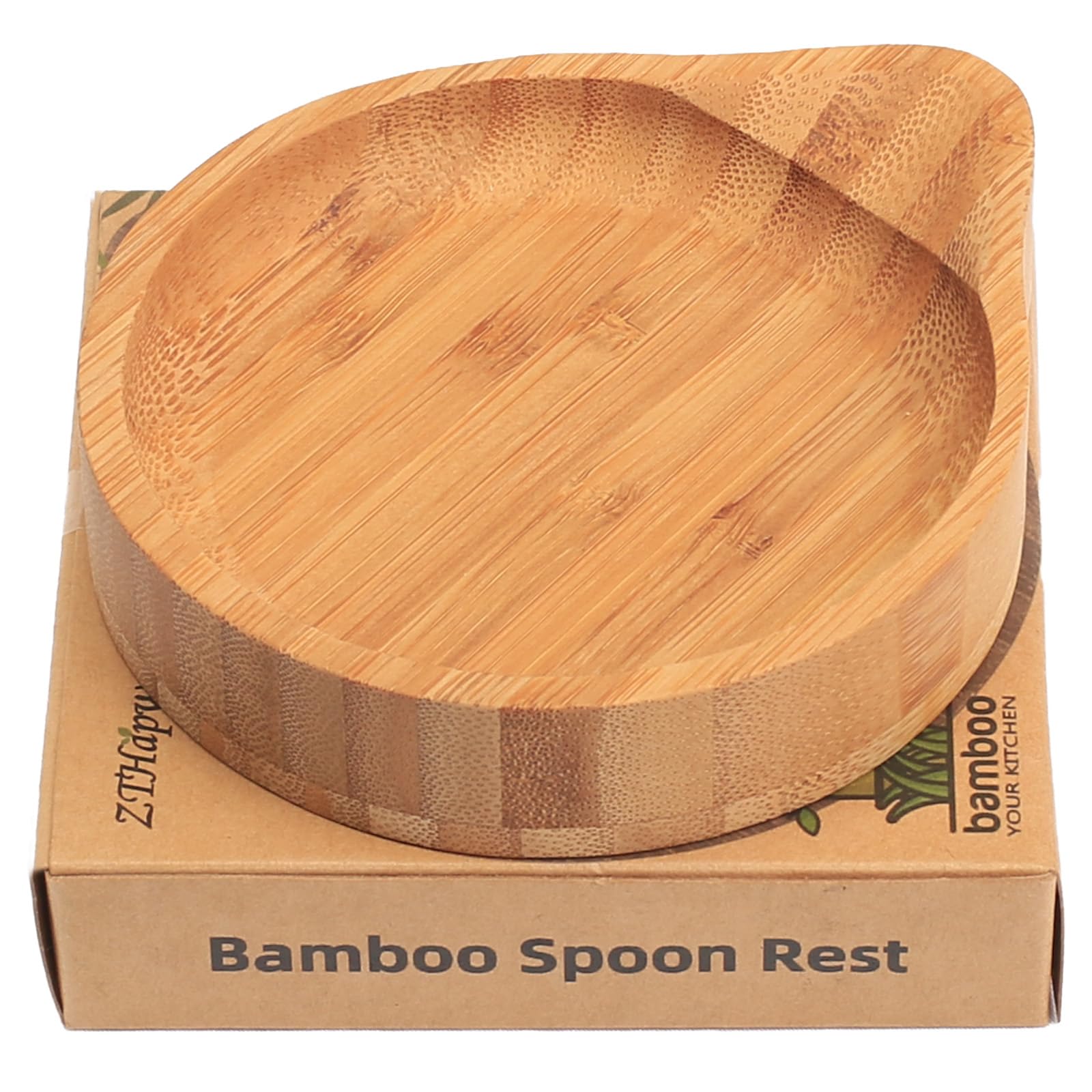 Spoon Rest for Stove Top, Bamboo Wood Spoon Holder for Kitchen Counter for Preventing Sauce Spillage, Round Utensil Rest for Spatula/Coffee Spoons/Forks, Kitchen Accessories with Rustic Home Décor