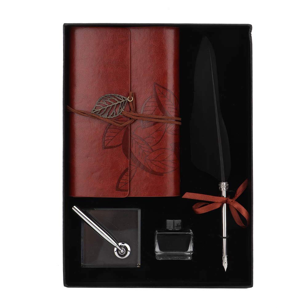 Hztyyier Calligraphy Dip Pen, Quill Pen Set with Business Journal Notebook, Black Ink and Penholder in Gift Box (Black)