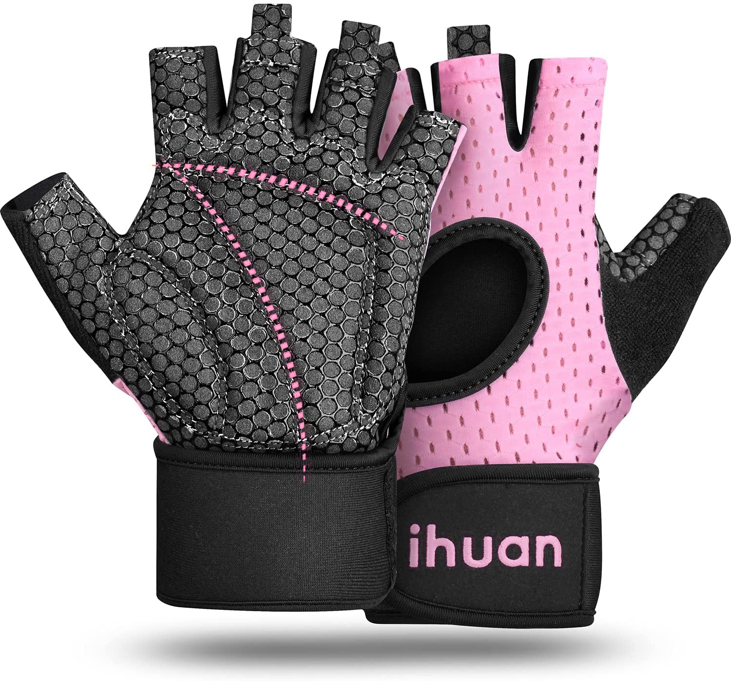 ihuan Breathable Weight Lifting Gloves: Fingerless Workout Gym Gloves with Wrist Support | Enhance Palm Protection | Extra Grip for Fitness | Lifting | Training | Rowing | Pull-ups……