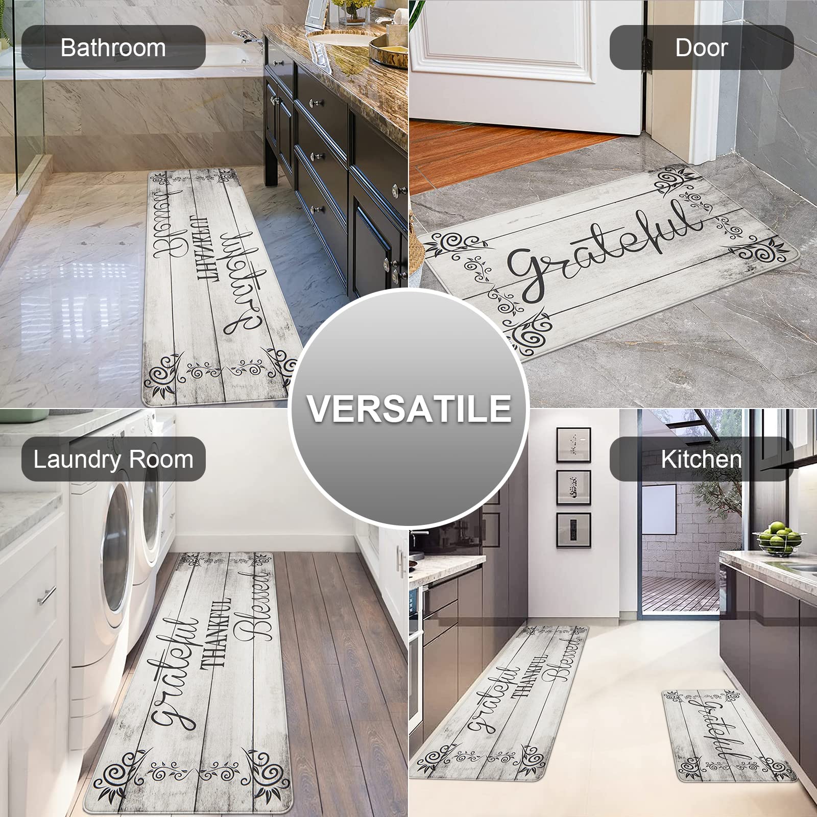 HEBE Anti Fatigue Kitchen Mat Set of 2 Non Slip Cushioned Kitchen Mats for Floor Waterproof Farmhouse Kitchen Rugs and Mats Set Comfort Standing Desk Mat Carpet for Sink,Office,Laundry