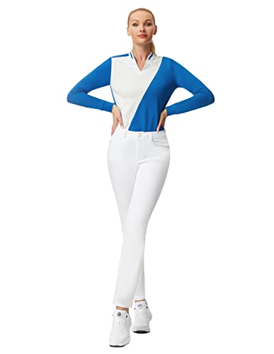 JACK SMITH Long Sleeve Tennis Shirts for Women Athletic Golf Apparel UPF 50+ Sun Protection T-Shirts Quick Dry (Blue&White S)