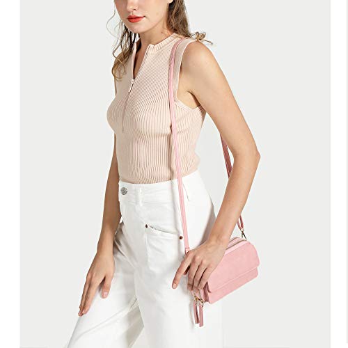 Women Crossbody Wallet RFID Blocking Cell Phone wristlet Purse with shoulder strap small cross body bag (Pink