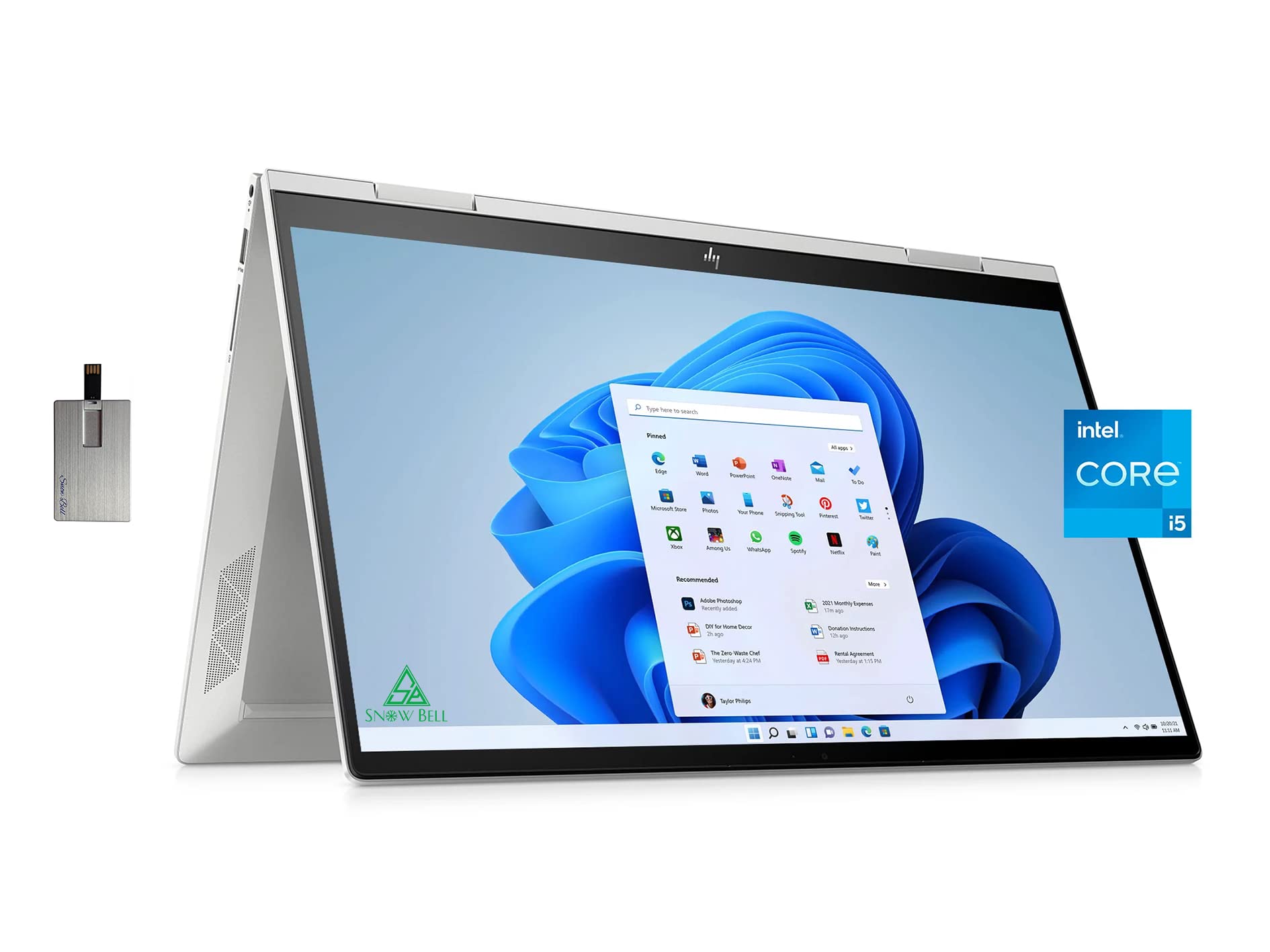HP 2022 Envy 15.6" FHD Touchscreen x 360 Laptop, Intel Core i5-1135G7, 32GB RAM, 2TB PCIe SSD, Intel Iris Xe Graphics, Backlit Keyboard, 720P HD camera, Win 11 Pro, Silver, 32GB Snowbell USB Card