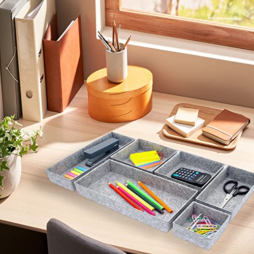 Welaxy Deluxe drawer organizers multi-purpose storage box junk bins for office home bathroom nightstand holder luxury 6-piece Style A (Gray)