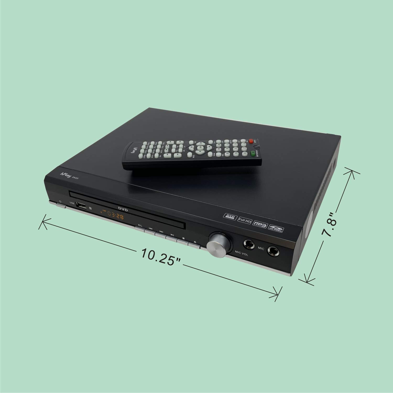 hPlay D20K Upconvert to 1080P DVD, CD Multimedia Player, Region Free, HDMI and RCA Output, USB Port, 2 Microphone Input with Microphone Volume Control (Microphone NOT Included), Top Metal Casing