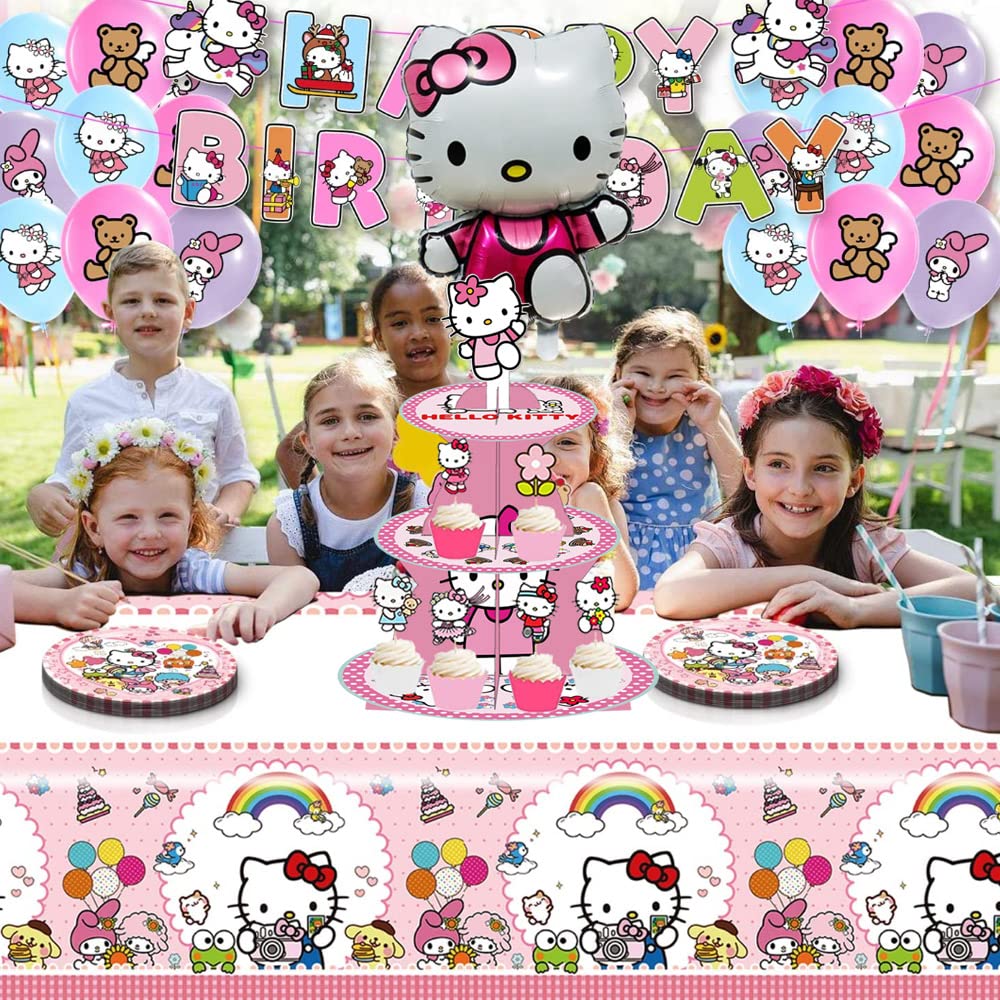 Hello Kitty Party Supplies Decorations, 3 Tier Cupcake Stand, Birthday Dessert and Cake Display Stand for Birthday Party Decoration, Hello Kitty Party Favors Decorations