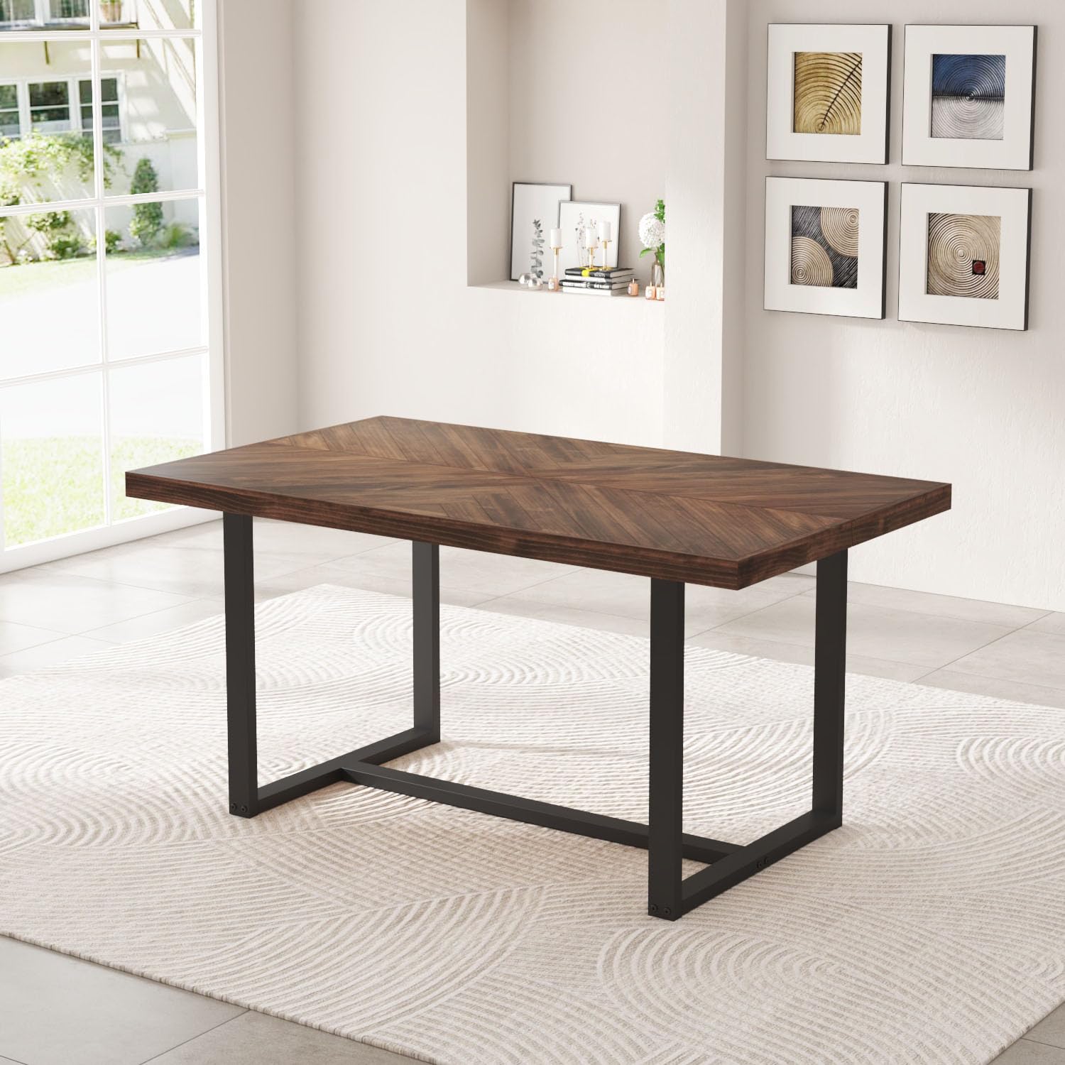 Hlivelood Dining Table for 6 to 8, 60 inch Rectangular Kitchen Table with Metal Frame, Industrial Wood Dining Room Table for Home Furniture(60 inch)