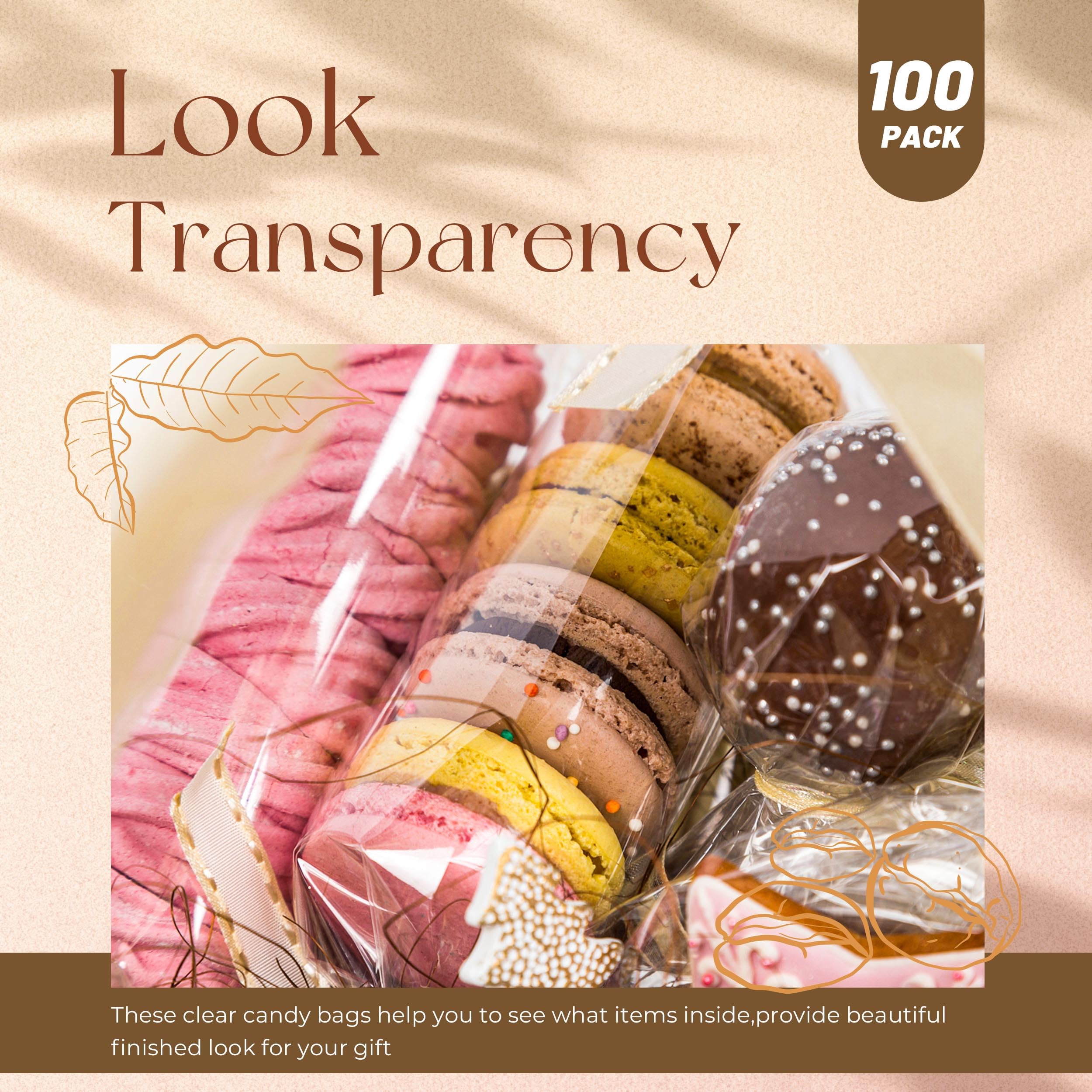 YunKo 100PACK Self Sealing Cellophane Bags Clear Cookie Bags for Gift Giving Treat bags for Packaging Cookies,Candy,Gifts(5x3 Inch