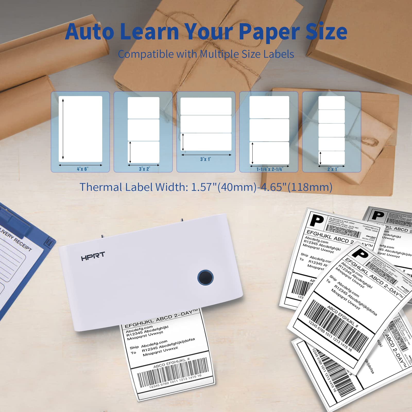 HPRT Thermal Label Printer, USPS Shipping Label Printer for Shipping Packages, Desktop Inkless Printer, Support Amazon, Shopify, UPS Mailing, Barcode, Sticker, Mailing Business