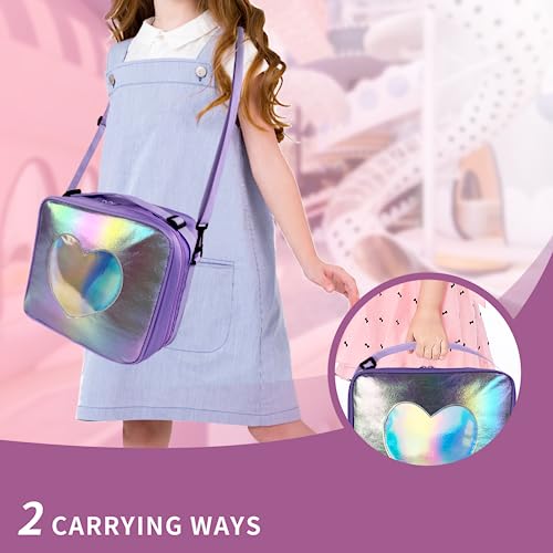VETHERS Doll Carrying Case Compatible with LOL Surprise OMG, Display Organizer Compatible with Big Sister 3-inch Dolls with a Hanging Hook and 7 Clear Zipper Pockets, Bag Only (Purple)