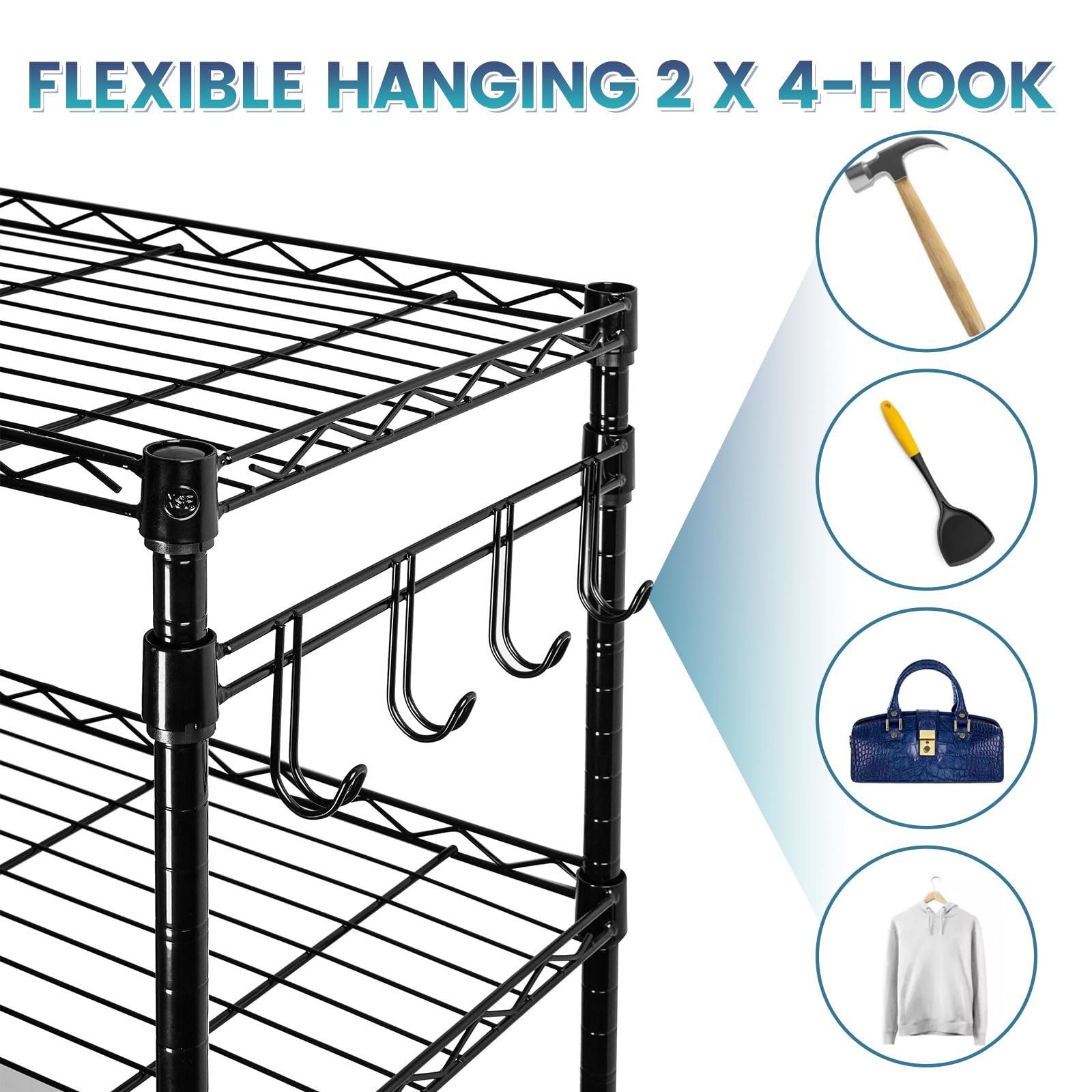 Hlyluoyi 5-Shelf Adjustable, Heavy Duty Storage Shelving Unit on 3'' Wheel Casters, NSF Metal Pantry Shelves, Wire Rack Storage Shelf for Garage Pantry Kitchen, Black, 30" W x 14" D x 63" H