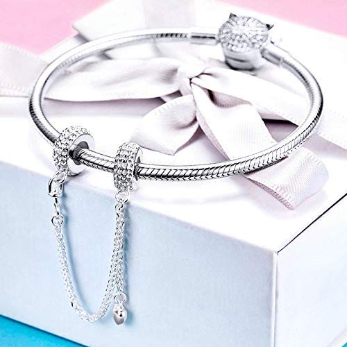 Heart Clasp Safety Chain Charm Authentic 925 Sterling Silver Clip Lock Stopper Charm Spacer Beads for Charms Bracelets (Heart Safety chain)