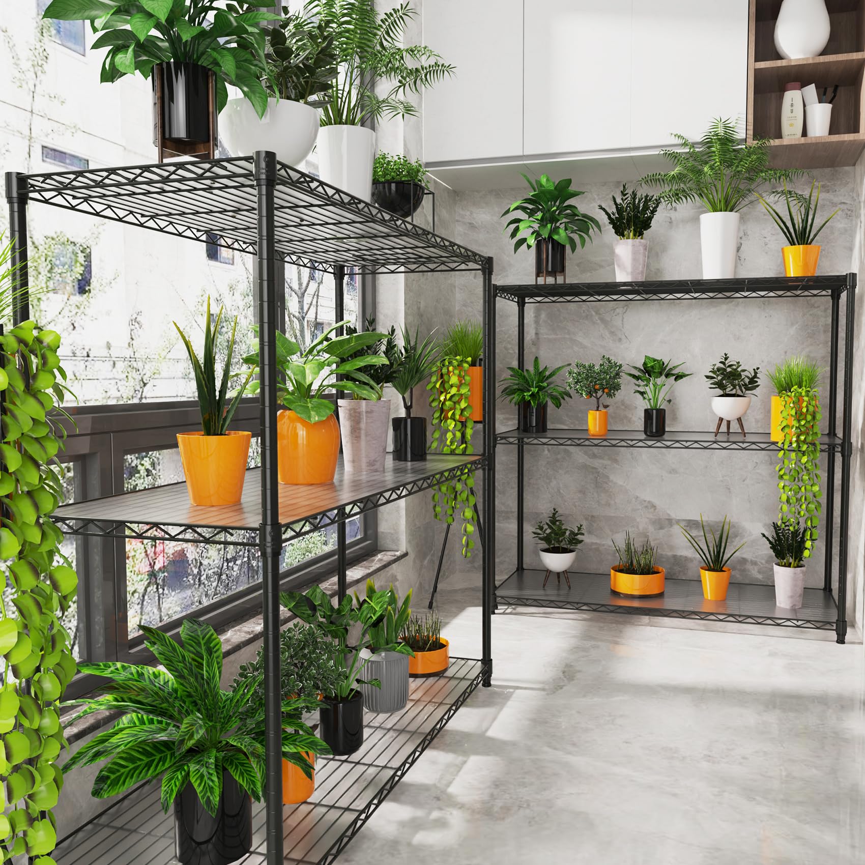 Silver 3 Tier NSF Metal Wire Shelving Units with Shelf Liners, 1050lbs Storage Rack with Adjustable Feet for Kitchen, Utility Room, Warehouse, 48" H x 48" L x 18" W Set of 2