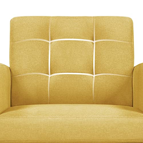Yaheetech Mid-Century Accent Chairs, Modern Upholstered Living Room Chair, Cozy Armchair Button Tufted Back and Wood Legs for Bedroom/Office/Cafe, Yellow
