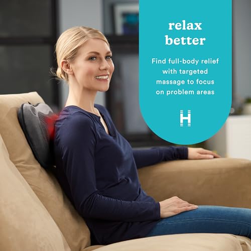 Homedics Cordless Shiatsu All-Body Massage Pillow with Soothing Heat, Reverse Function, Rechargeable Battery, and Integrated Controls âLightweight