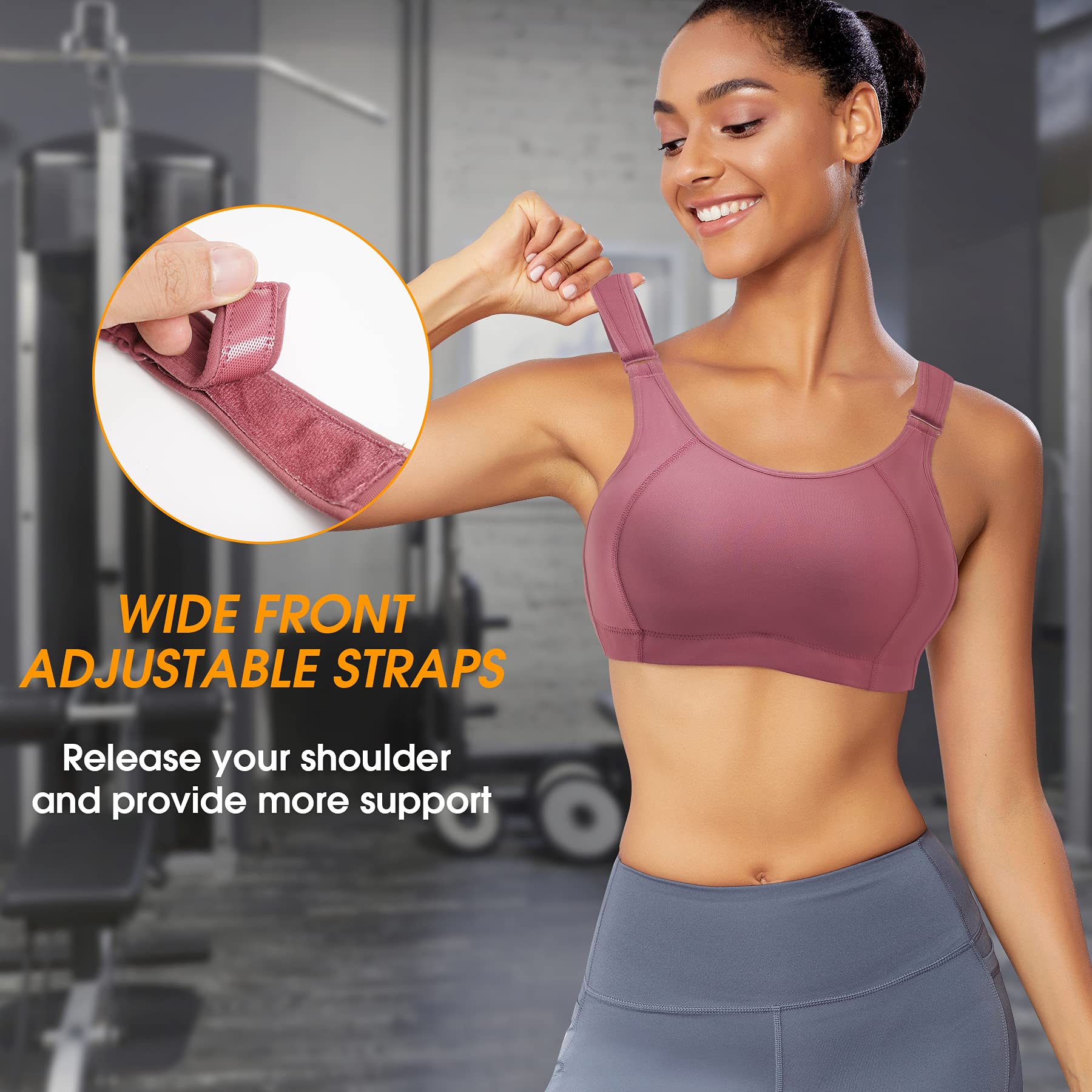 IHHCOXK High Impact Sports Bra for Women Front Adjustable Straps Full Coverage Compression Yoga Bra Wireless Tank Top (Pink, Medium)