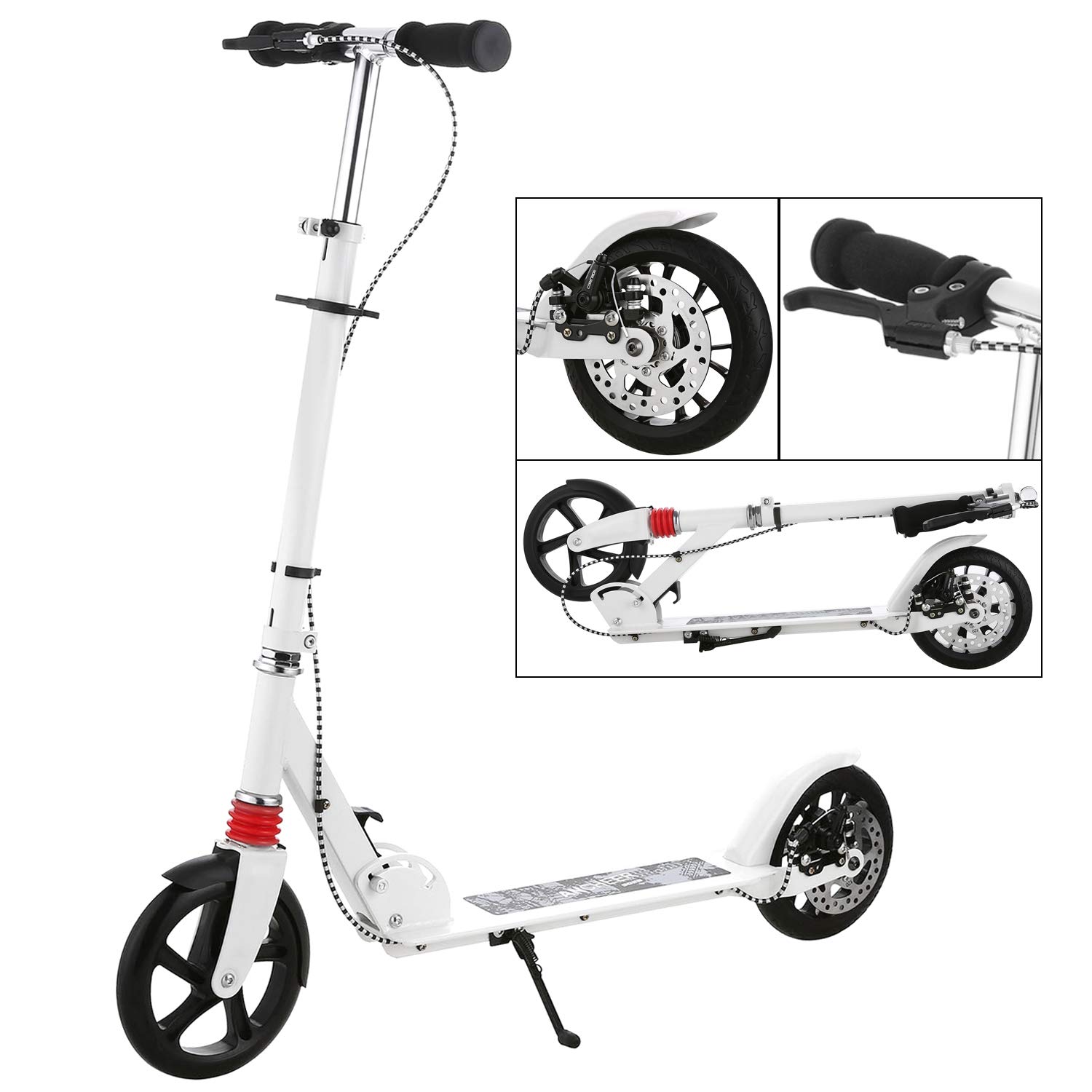 Hikole Scooters for Adults Teens with Handbrake, Kick Scooter Adjustable Height with Shoulder Strap 8 inches Big Wheels Scooter Best Gift for Kids Age 10 Up, 220 lbs Weight Capacity