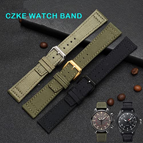 HAODEE for IWC Pilot Spitfire Timezone TopGun Strap Green Black Belts Wristwatch Straps 20mm 21mm 22mm Nylon Canvas Fabric Watch Band (Color : Khaki pin Clasp, Size : 20mm)