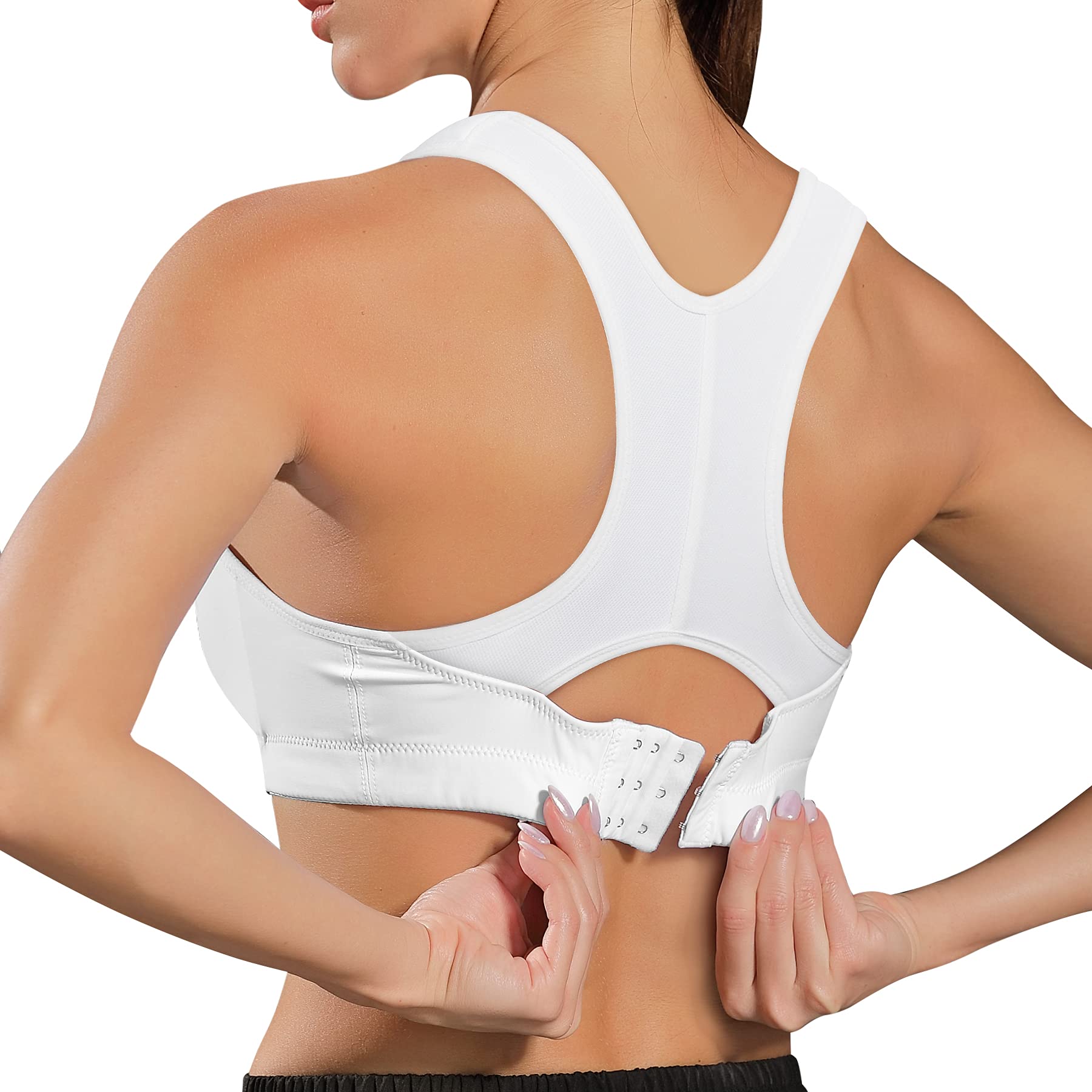 IHHCOXK Racerback High Impact Sports Bras for Women Front Adjustable Wireless Workout Bra Push Up Crop Top(White, Medium)