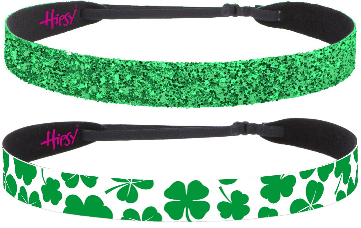 Hipsy Irish Green Headband St Patricks Day Accessories Clover Headband Gift Packs (Green Clover & Wide Glitter 2pk)