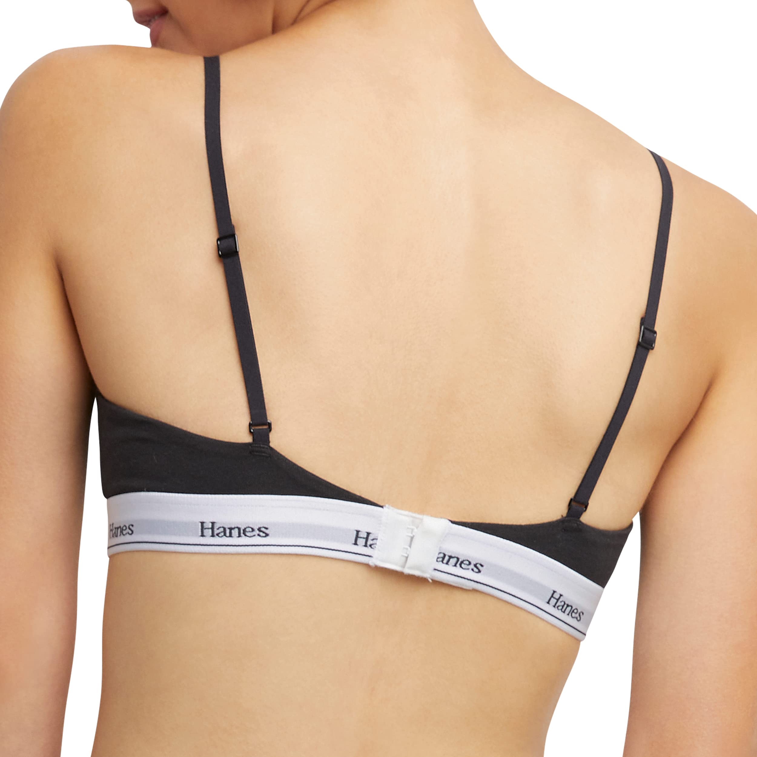 Hanes Women's Originals Triangle Bralette Pack, Breathable Stretch Cotton Bras, 2-Pack, Black/Deep Glow, Large