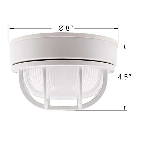 YoonLIT SMARTLIFE Outdoor LED Bulkhead Light, Flush Mount for Wall or Ceiling, 8.0 inch, 11.5W 900 Lumens, 5000K Daylight White, Aluminum Housing Plus Frosted Glass Cover, White Finish, 1-Pack