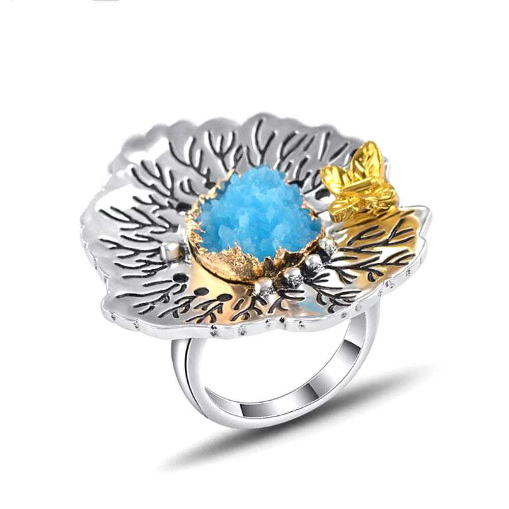 HSQYJ Retro Cocktail Statement Ring Antique Gold and Silver Tone Resin Stone Crystal Stacking Rings Cluster Statement Ring for Women