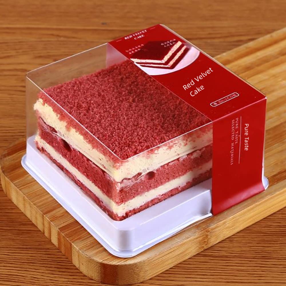 Hewnda Cake Box - 50 sets 4 Inch X 2-1/8 Inch Clear Plastic Mini Cake Box - Feast Cupcake Box - Muffin Box Biscuit Box Flat Top Box Bakery Cake Shop Sale Use(White)