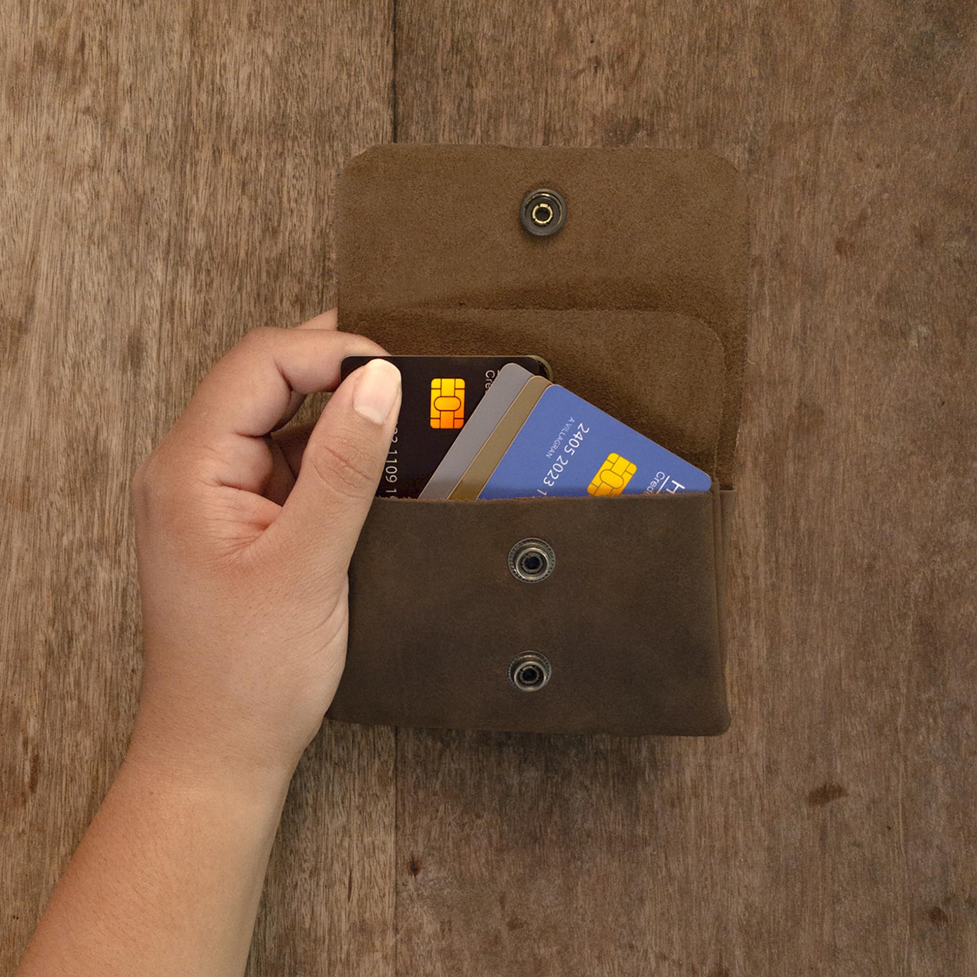 Hide & Drink, Double Pouch Wallet for Men and Women, Rectangular Card Holder, Money Organizer, ID Case, Classic Style, Full Grain Leather, Handmade, Bourbon Brown