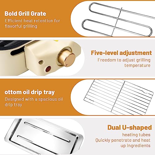 SUEWRITE Electric Smokeless Indoor Grill, Electric Grill Non-Stick Cooking Removable Plate, Portable Korean BBQ Grill with Removable Temperature Control, Dishwasher Safe, 1500W