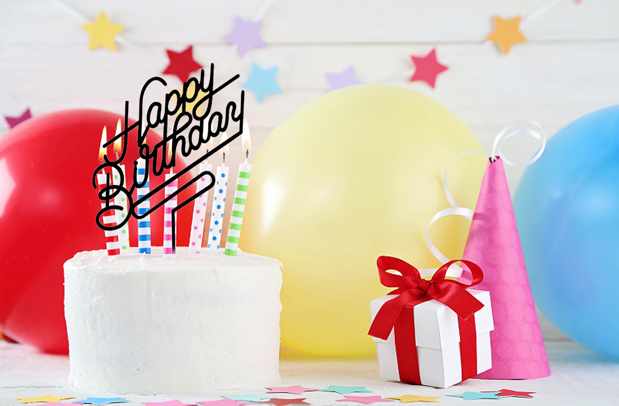 Happy Birthday Cake Topper Acrylic cake Toppers Birthday Party Decorations Cupcake Toppers Decorations (Black)
