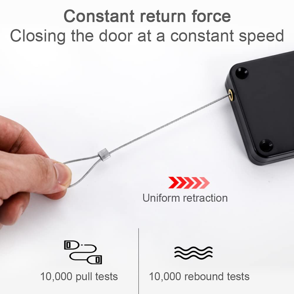 HOJLKLD Punch-Free Automatic Sensor Door Closer, 2 Pack 1000G Power Multifunctional Door Closer with Steel Drawstring for Residential Commercial Doors (Black)